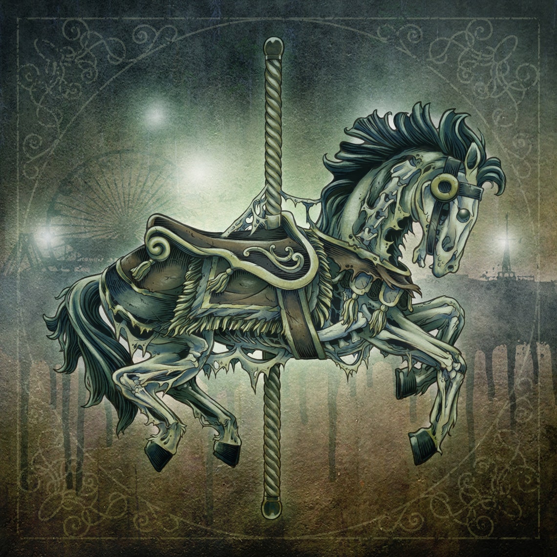 Dark Carousel Art Print | Etsy