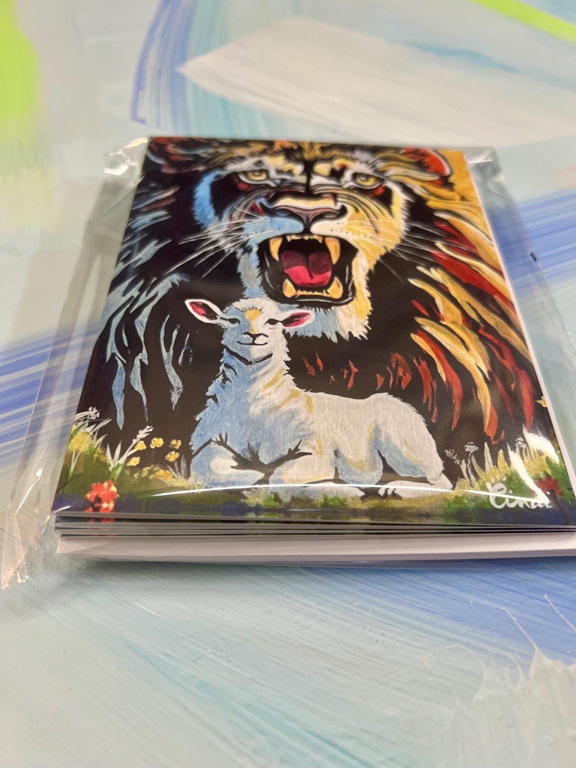 Lion & Lamb Notecards: Christian Art, Encouragement Cards (5 Pack) - Etsy