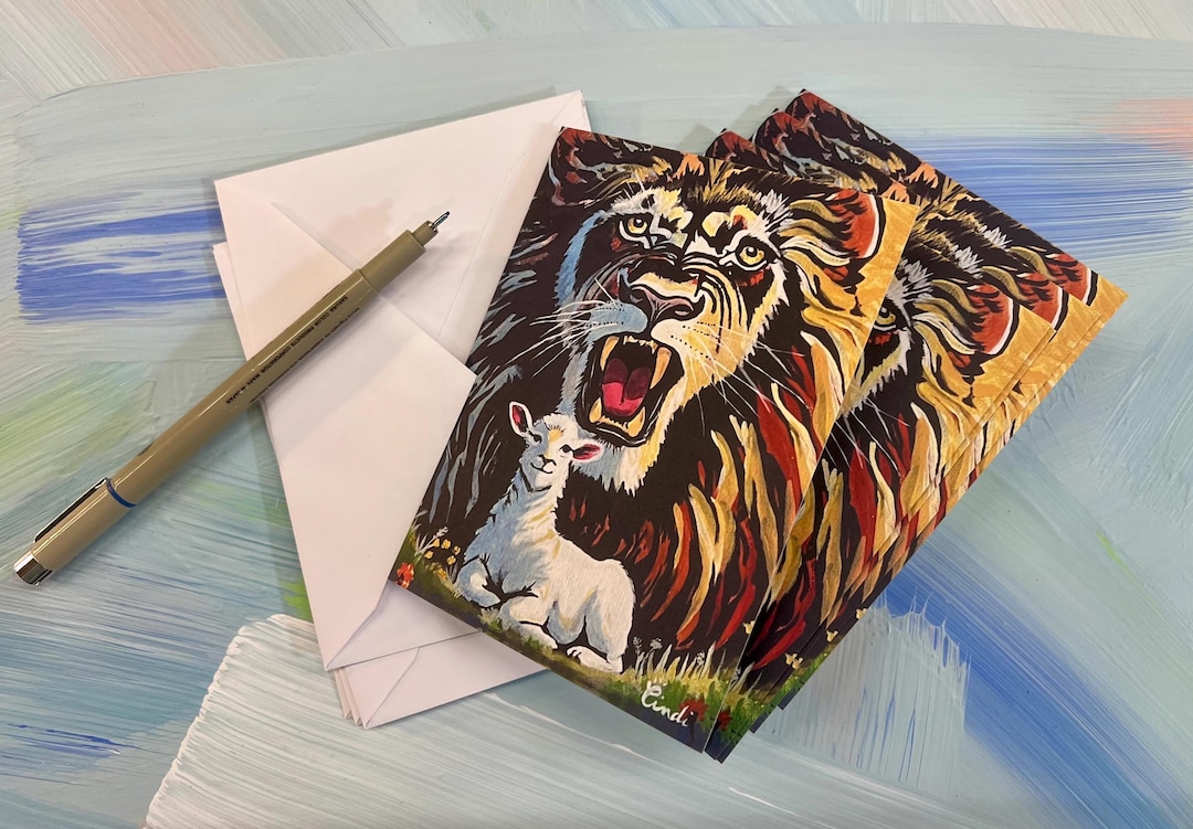 Lion & Lamb Notecards: Christian Art, Encouragement Cards (5 Pack) - Etsy