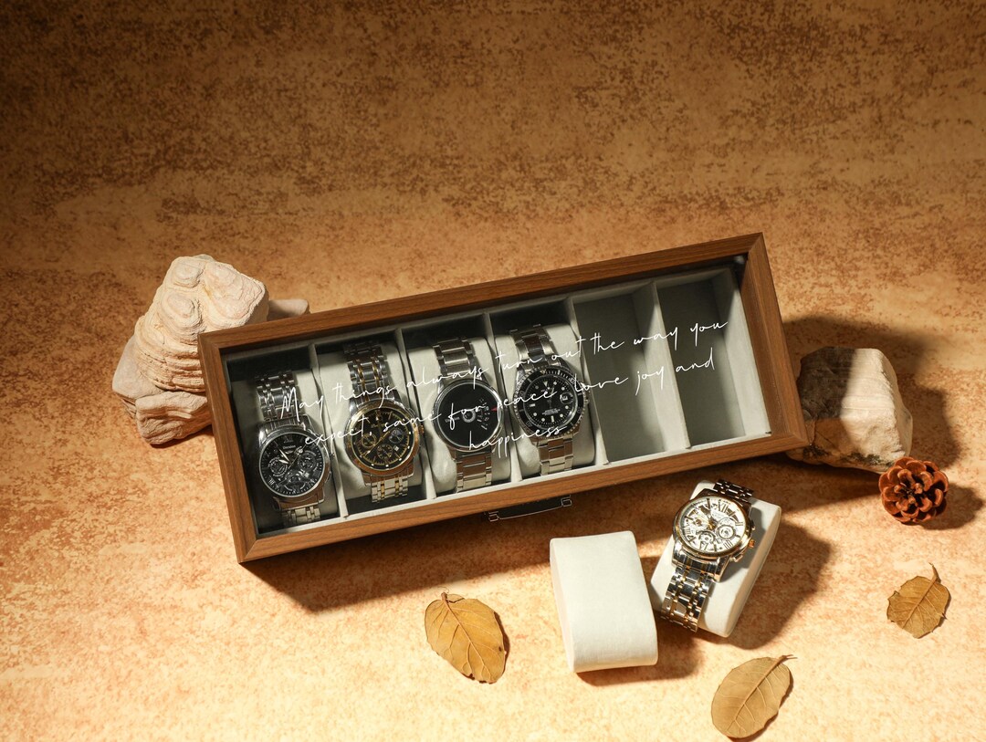 Personalized Bamboo Wood Texture Watch Box, 6 Slot Watch Case, Watch ...