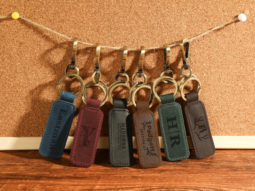 Personalized Leather Keychain, Custom Engrave Leather Keychain, Engrave ...