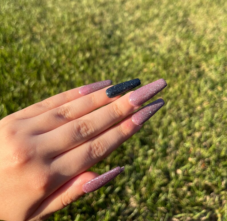 Champagne Glitz Long-coffin Shaped Press on Nails - Etsy