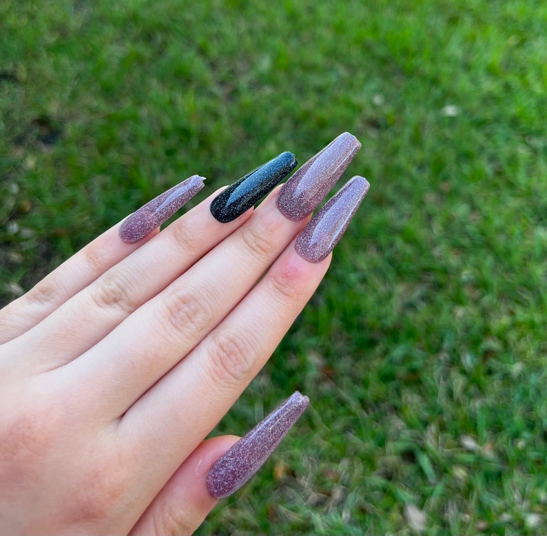 Champagne Glitz Long-coffin Shaped Press on Nails - Etsy