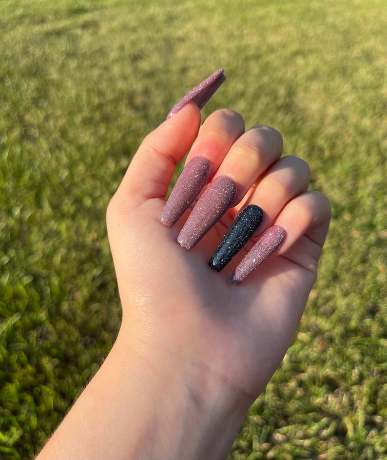 Champagne Glitz Long-coffin Shaped Press on Nails - Etsy