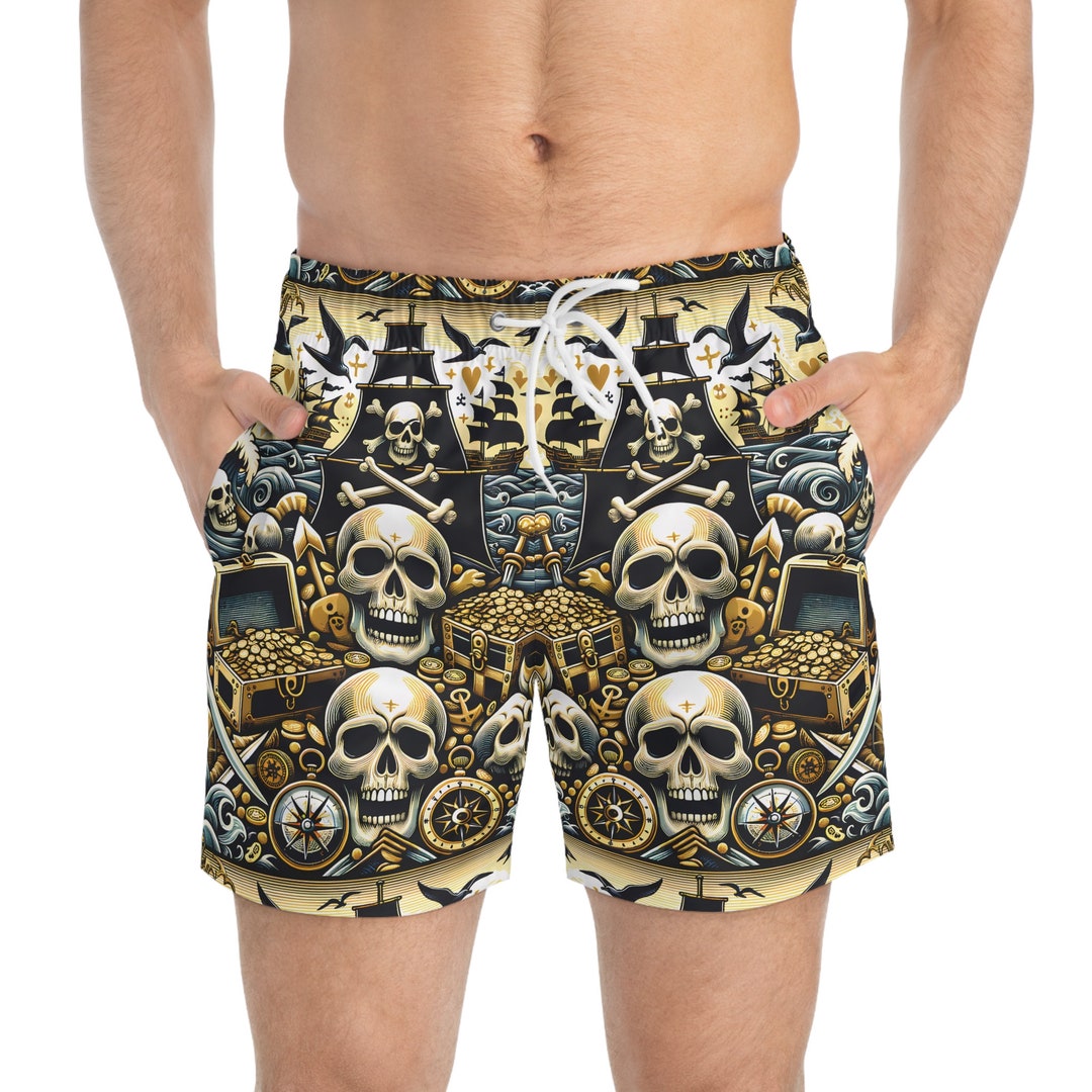 Pirate Swim Trunks Pirate Themed Swim Shorts, Pirate Ship, Jolly Roger ...