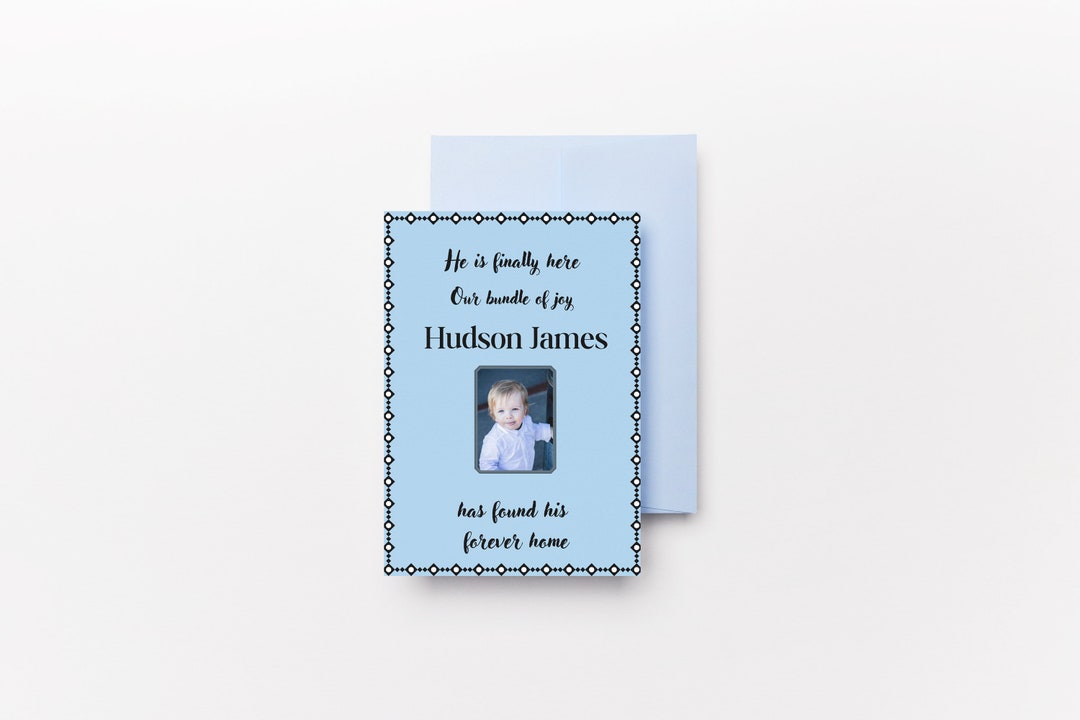 Adoption Announcement, Blue Photo Adoption Announcement Card, Digital ...
