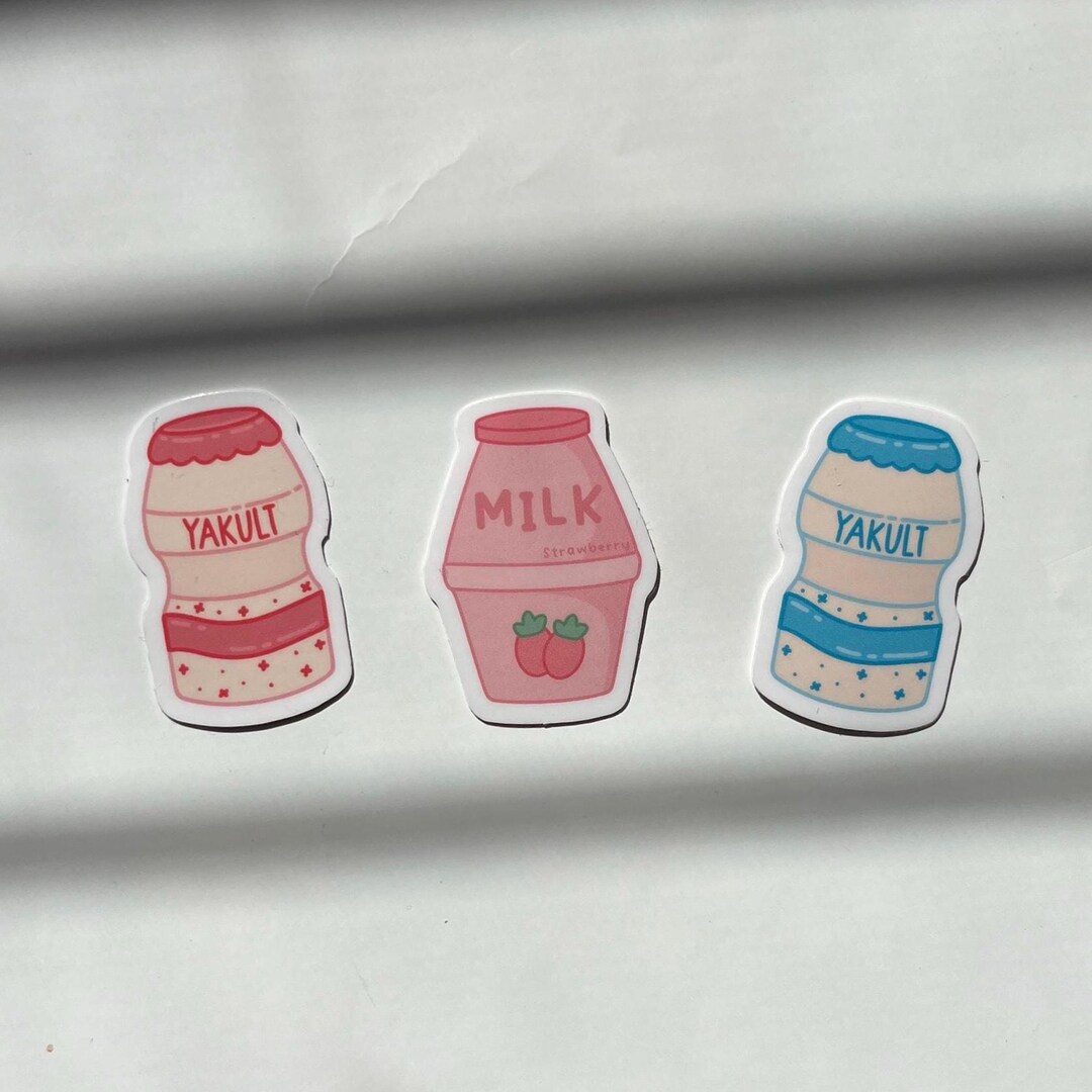 Yakult & Strawberry Milk Sticker Set | Vinyl Sticker | Asian Korean ...