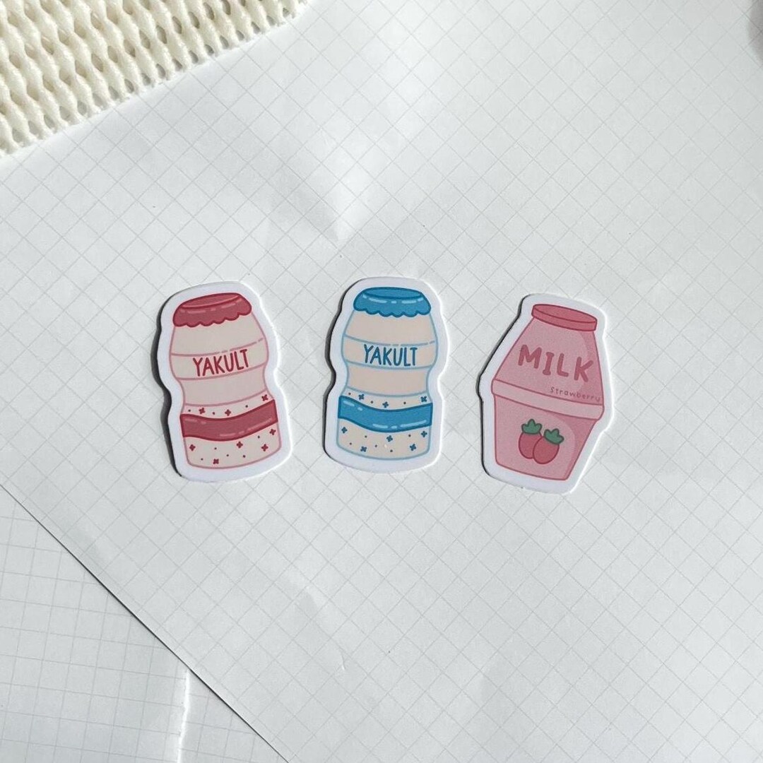 Yakult & Strawberry Milk Sticker Set | Vinyl Sticker | Asian Korean ...