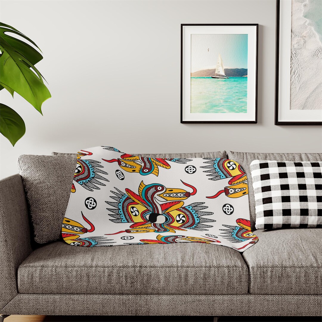 Double Woodpecker and Knot Sherpa Blanket - Muscogee Creek, Seminole ...