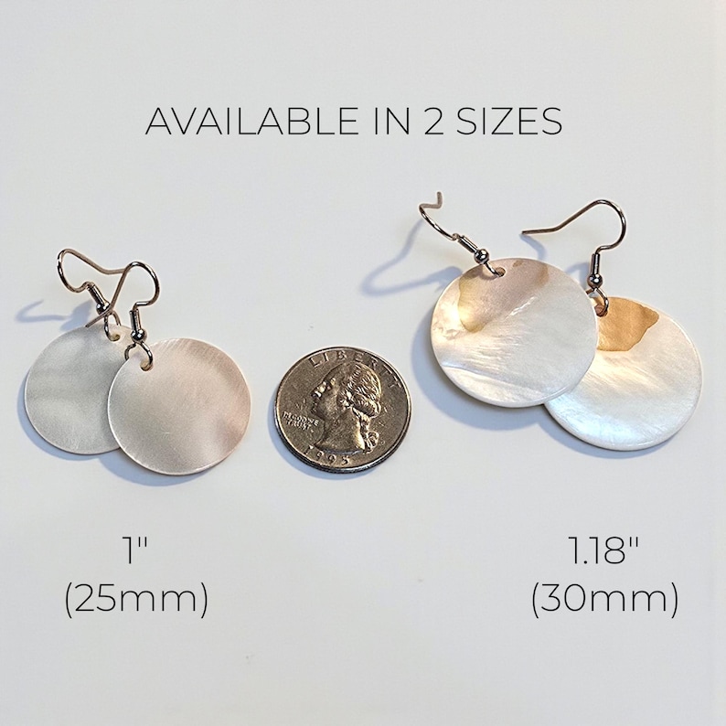 Native Made Shell Earrings, Mother of Pearl, Shell Drop Round Disc ...