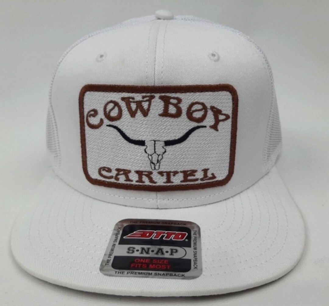 Cowboy Cartel Patch Embroidered White and White Flat Bill Snapback - Etsy