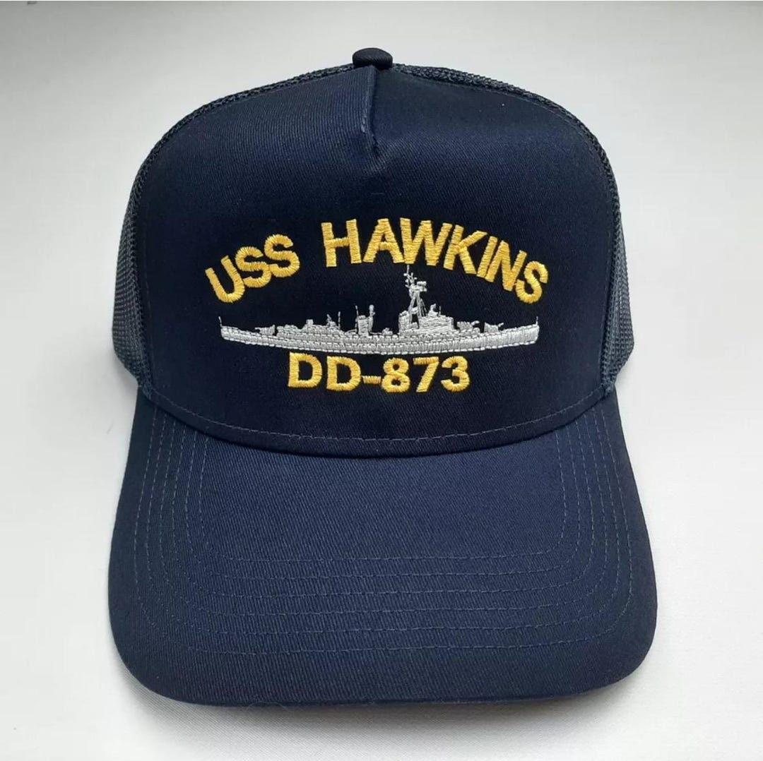 USS Hawkins DD-873 Baseball Cap Hat Mesh Snapback Blue Embroidered US ...