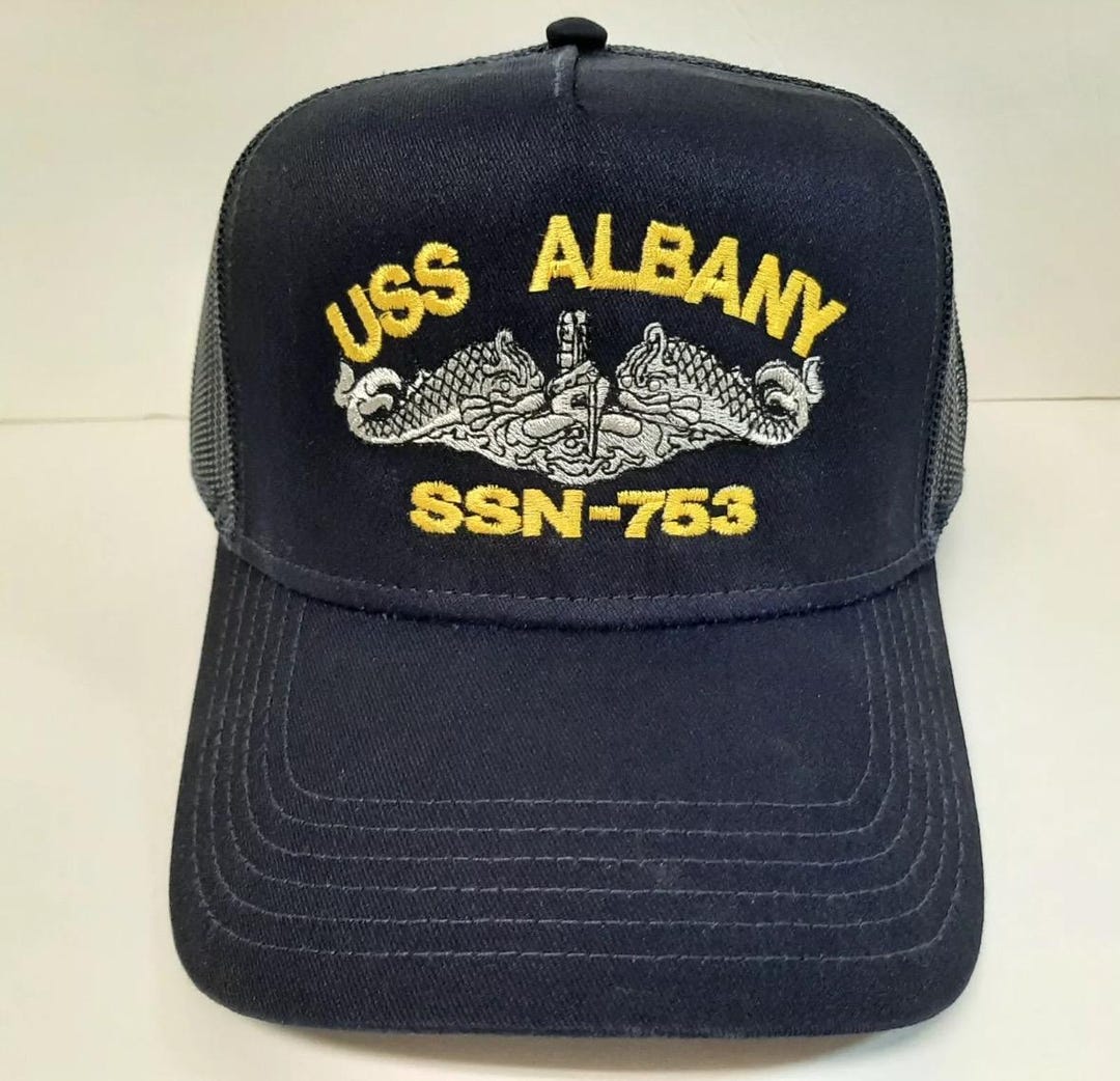 USS Albany SSN-753 Boat Baseball Cap Hat Mesh Snapback Blue Embroidered ...