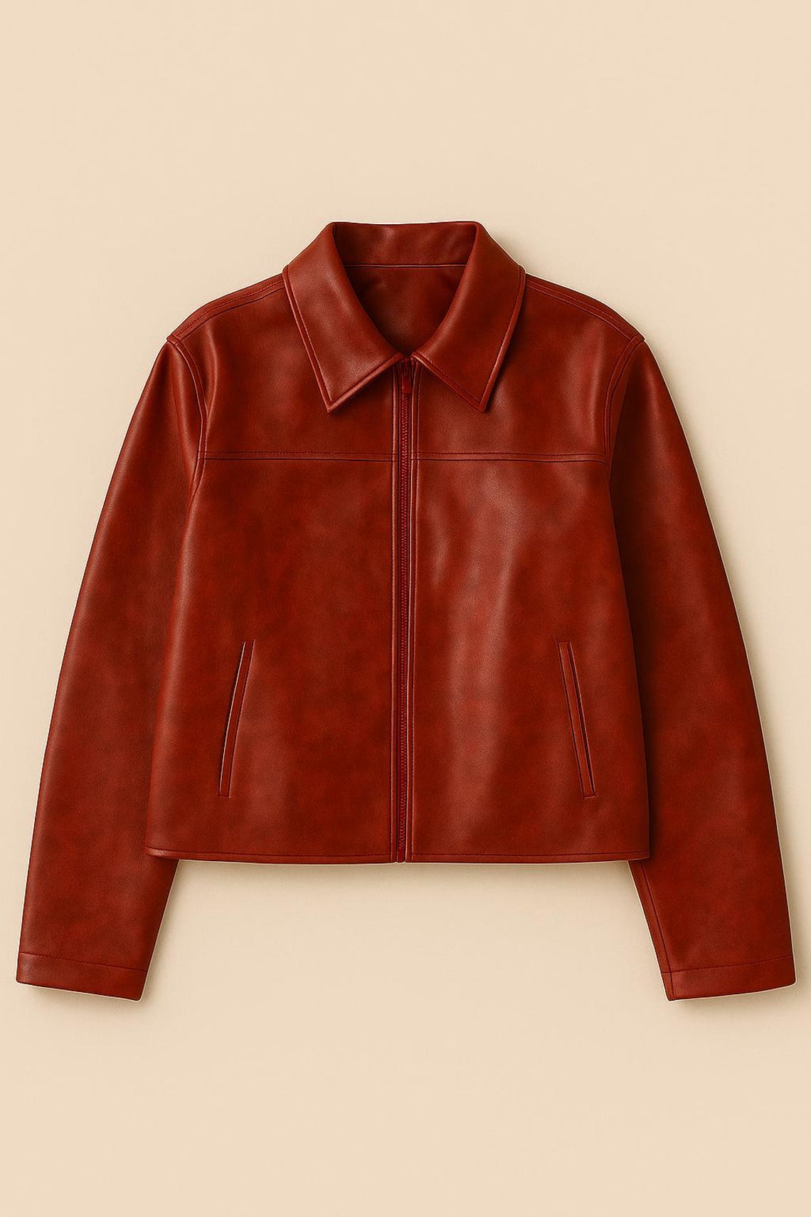 Vintage Red Leather Jacket for Women | Boxy Zip-up Minimalist Fall ...