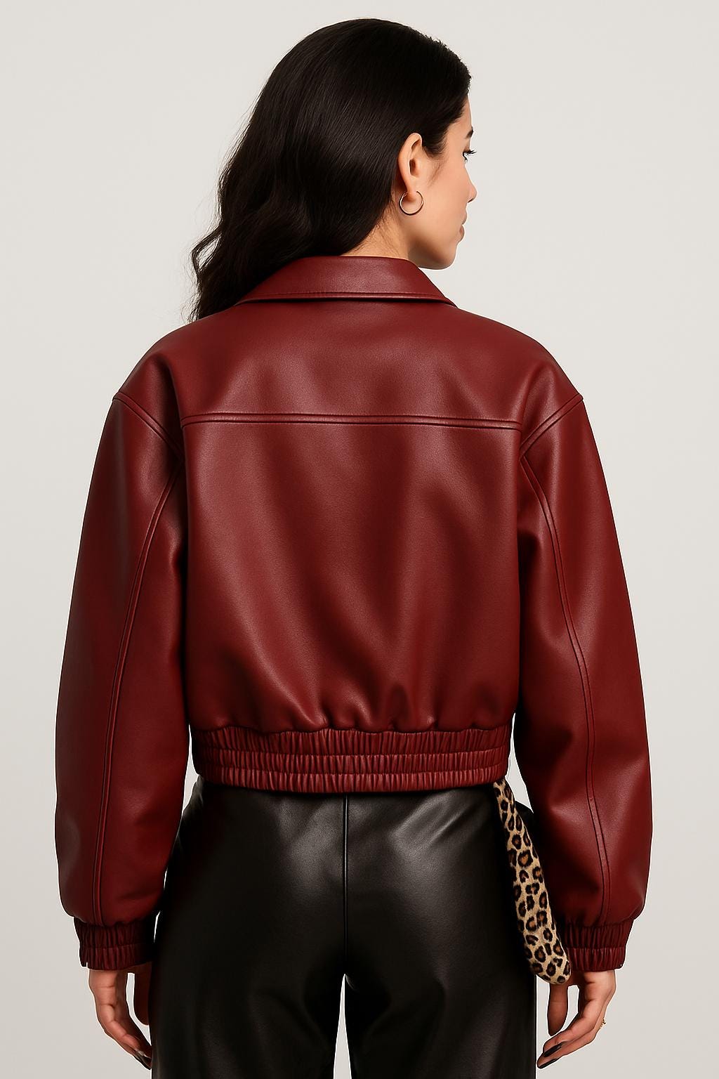 Burgundy Leather Bomber Jacket for Women | Cropped Zip-up Style by ...