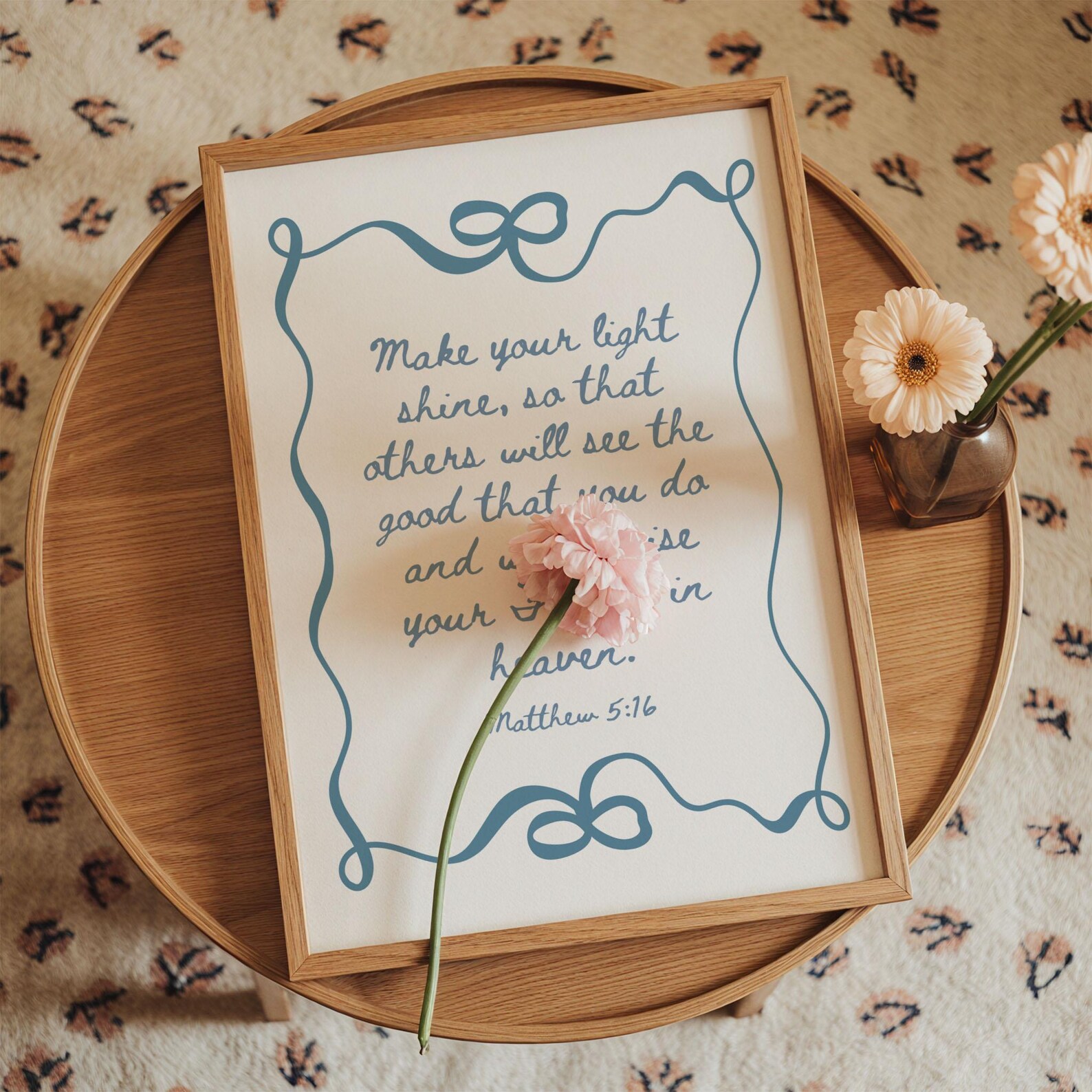 Blue Christian Wall Art Bible Verse Nursery Baby Room Decor Cute Bow ...