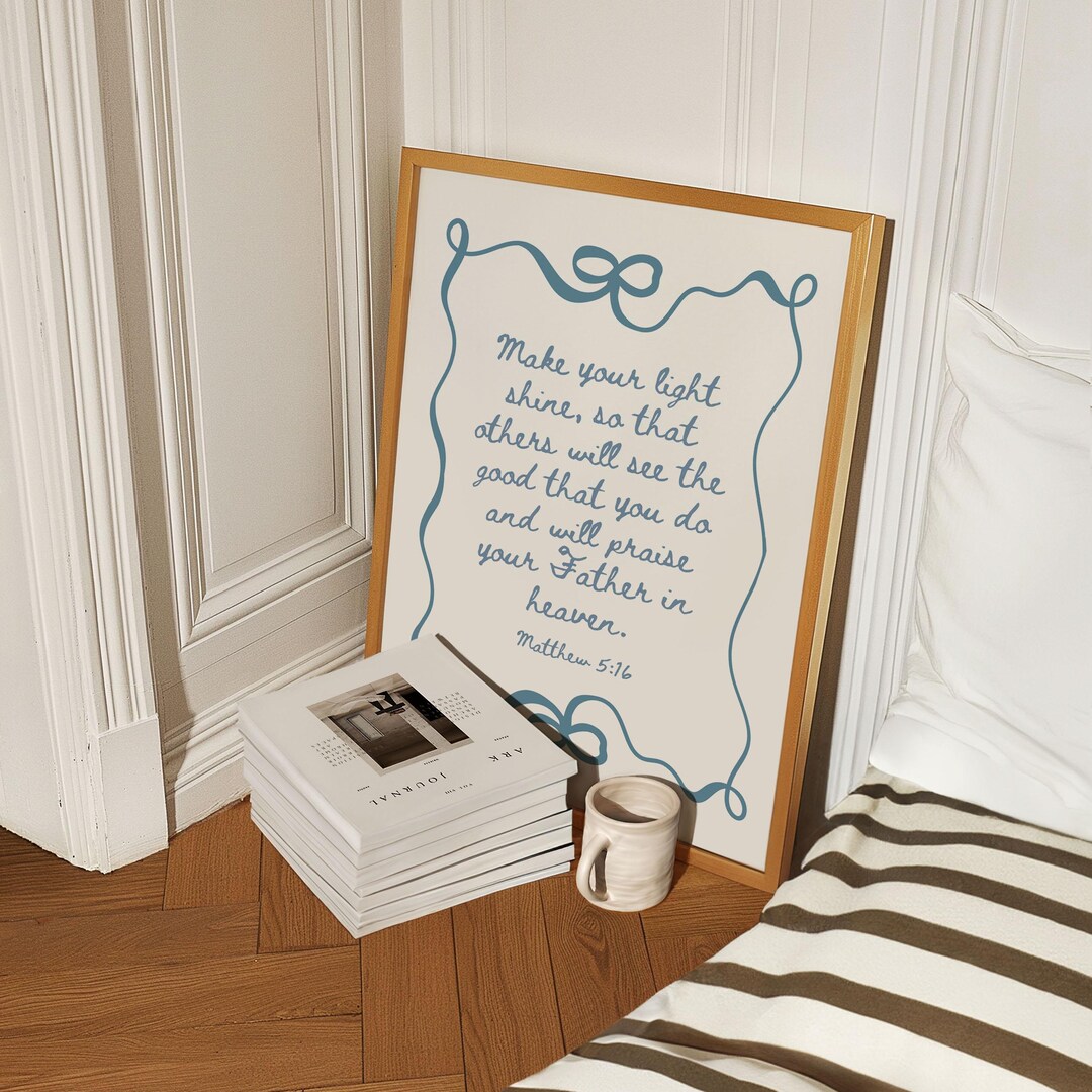 Blue Christian Wall Art Bible Verse Nursery Baby Room Decor Cute Bow ...