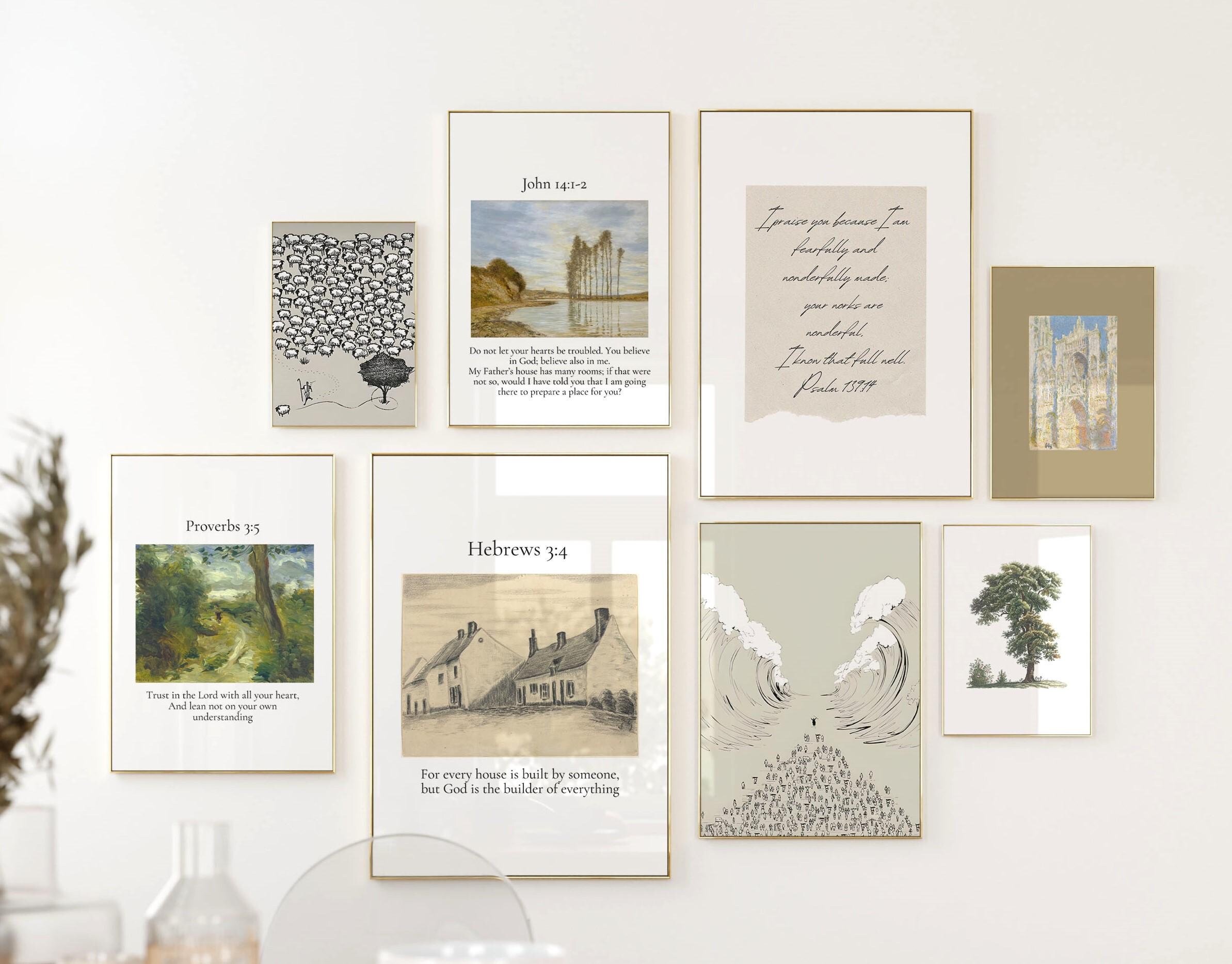 Vintage Bundle of 8 Prints Christian Wall Art Boho Bible Verse Print ...