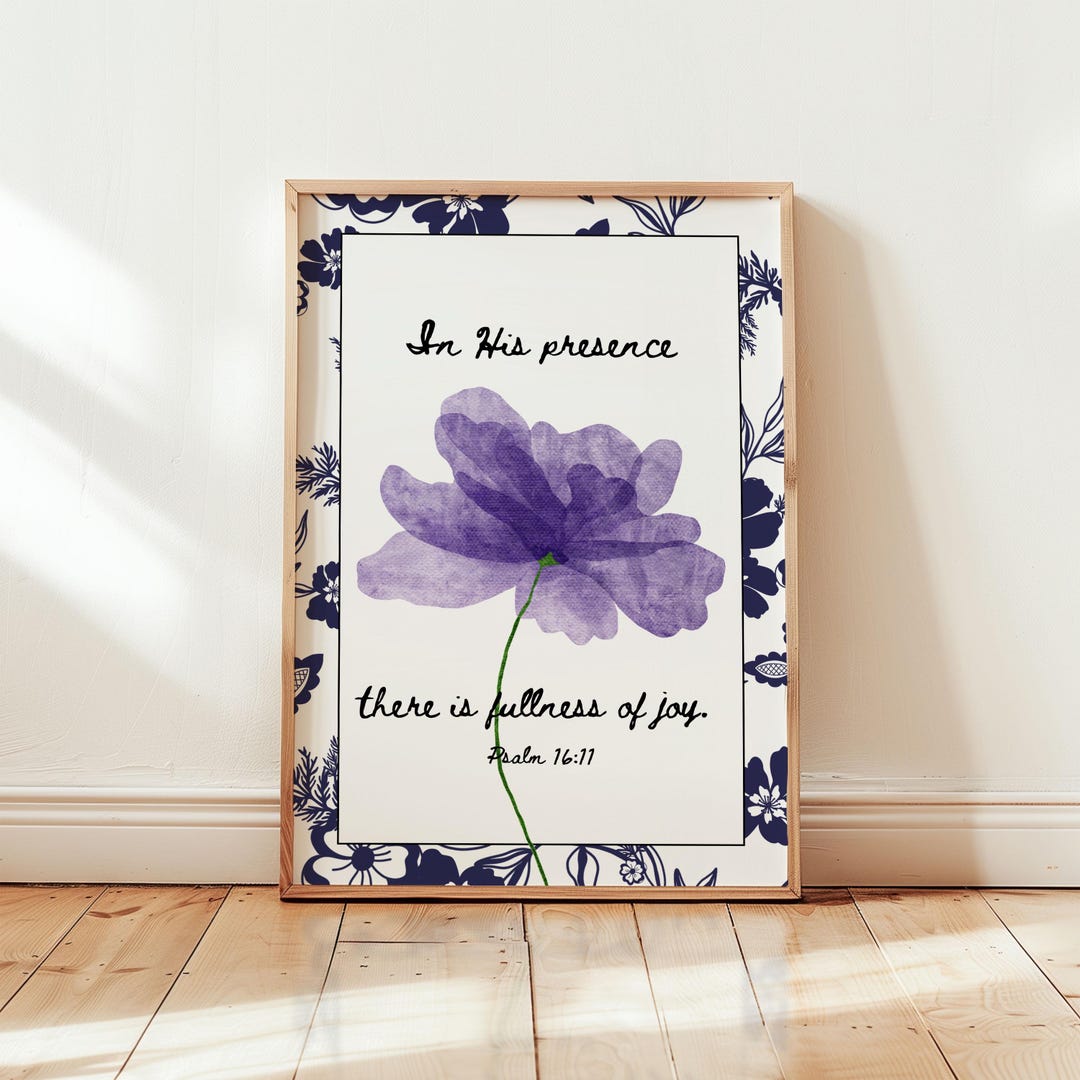 Purple Watercolor Flower Bible Verse Christian Poster Floral Wall Art ...
