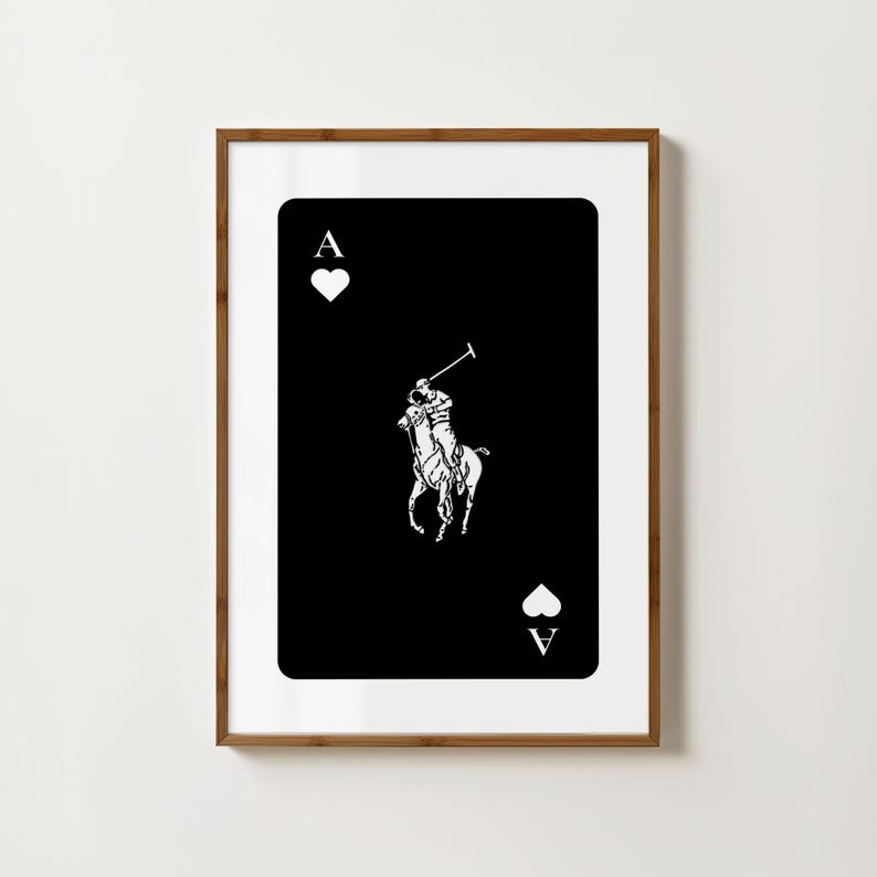 Black Luxury Polo Playing Card Old Money Wall Art Retro Yacht Club ...