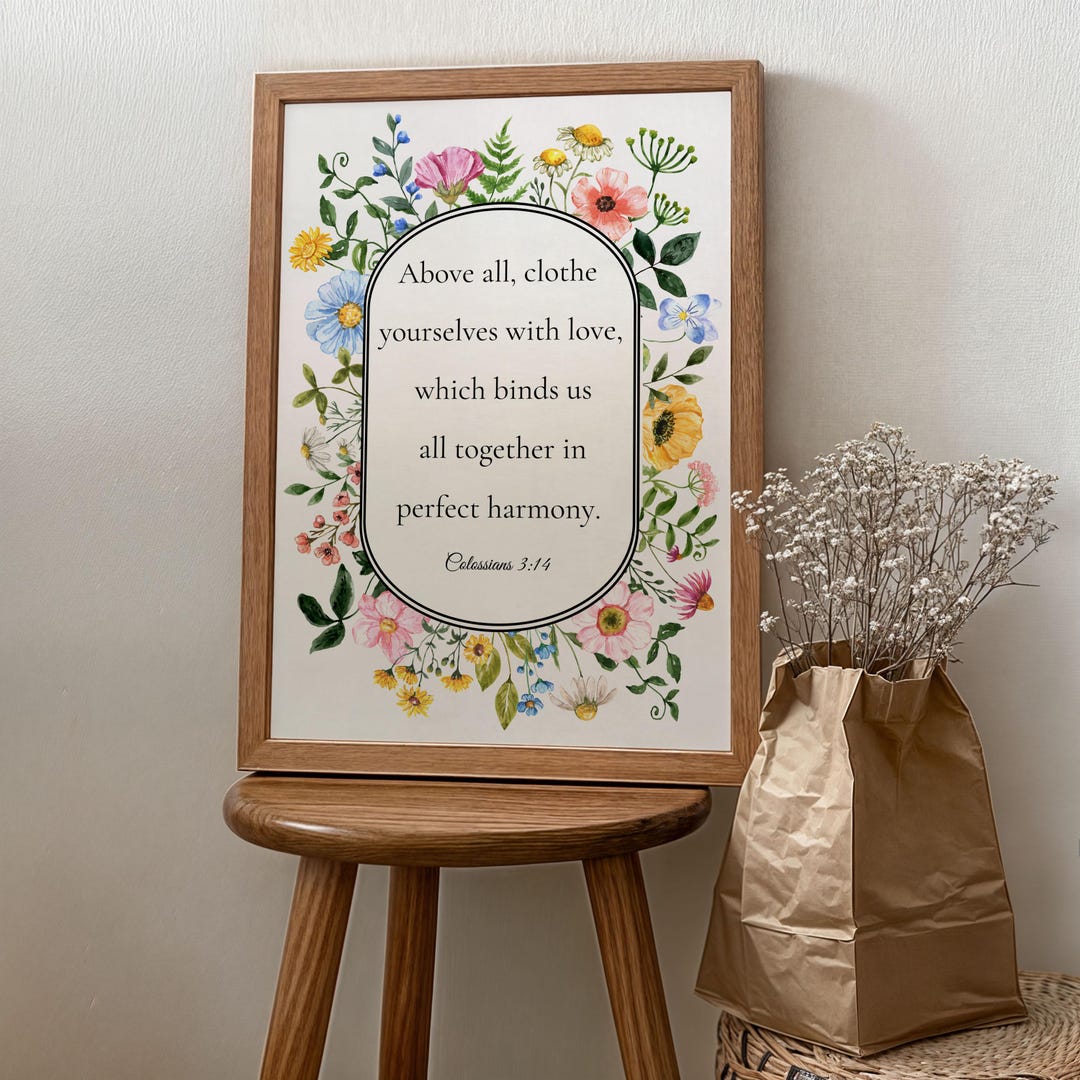 Bible Verse Wall Art Printable Colossians 3:14 Christian Decor Floral ...