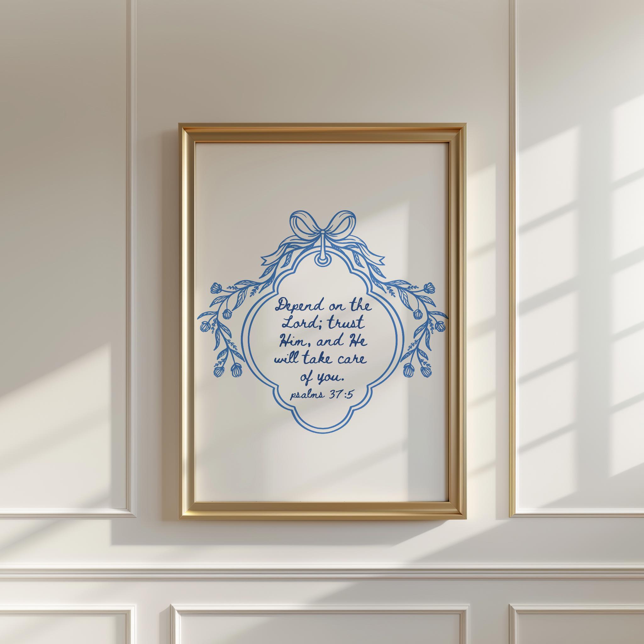 Blue Christian Wall Art Bible Verse Nursery Baby Room Decor Cute Bow ...