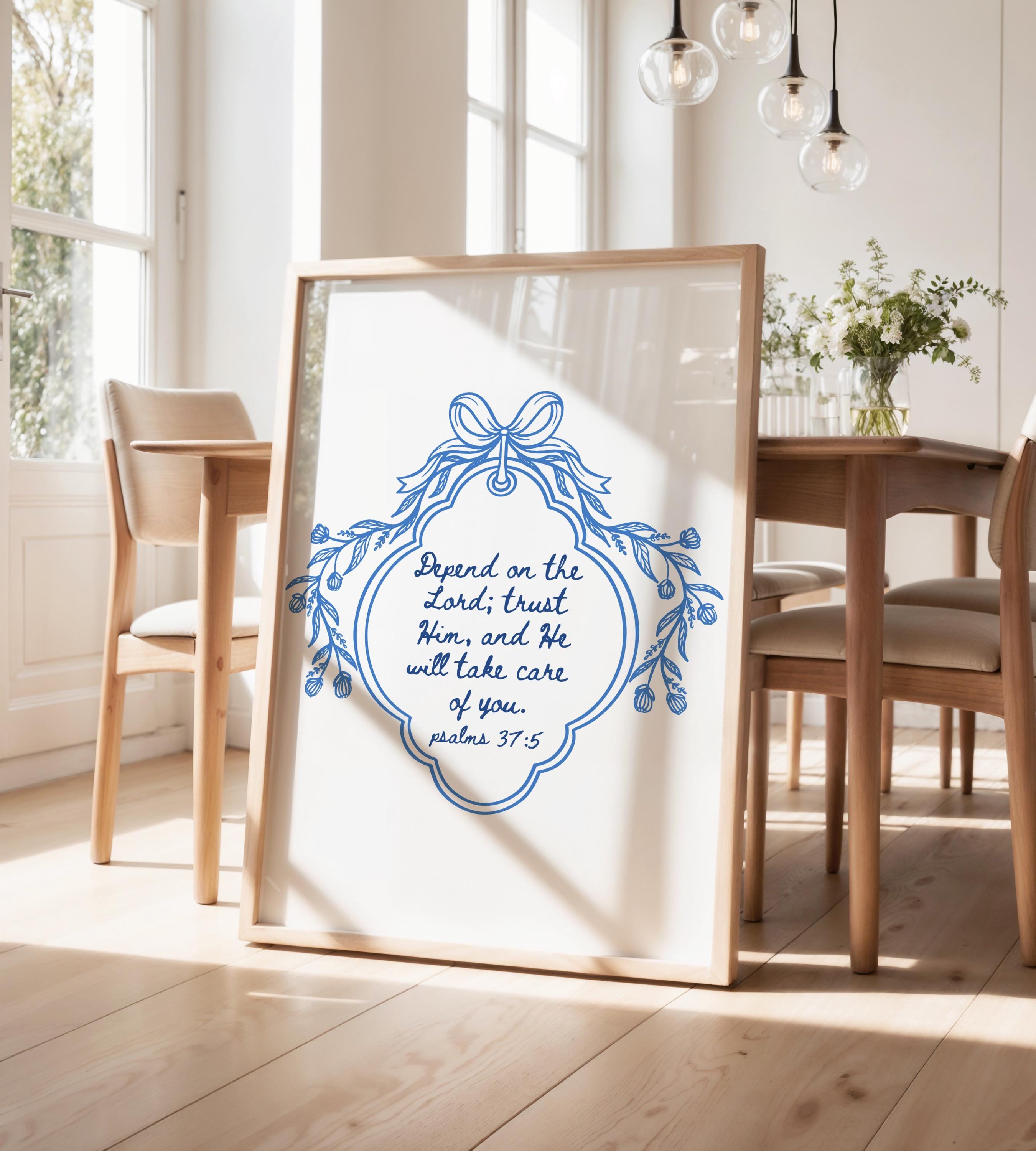 Blue Christian Wall Art Bible Verse Nursery Baby Room Decor Cute Bow ...