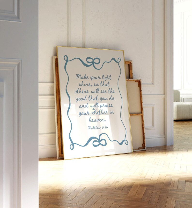 Blue Christian Wall Art Bible Verse Nursery Baby Room Decor Cute Bow ...