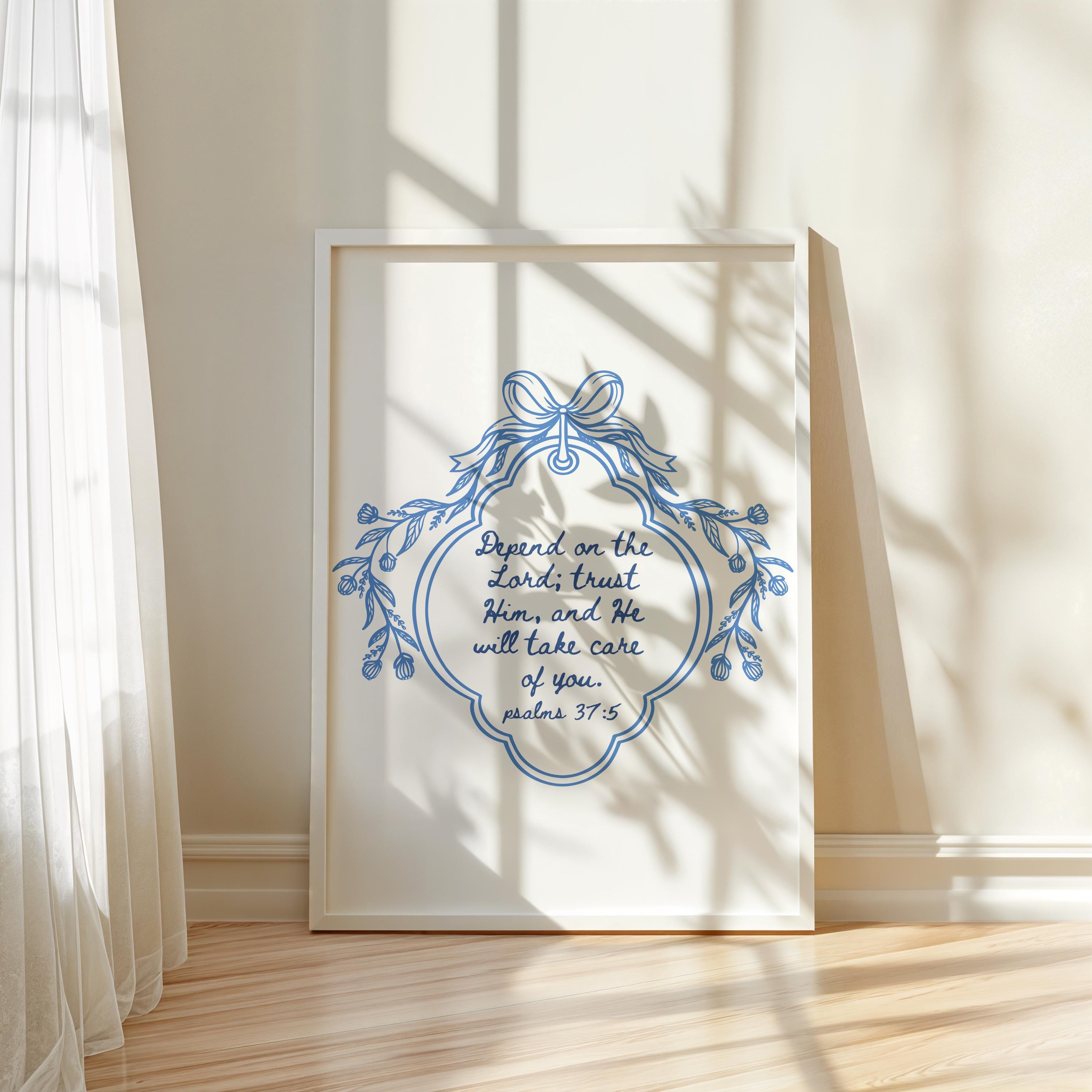 Blue Christian Wall Art Bible Verse Nursery Baby Room Decor Cute Bow ...