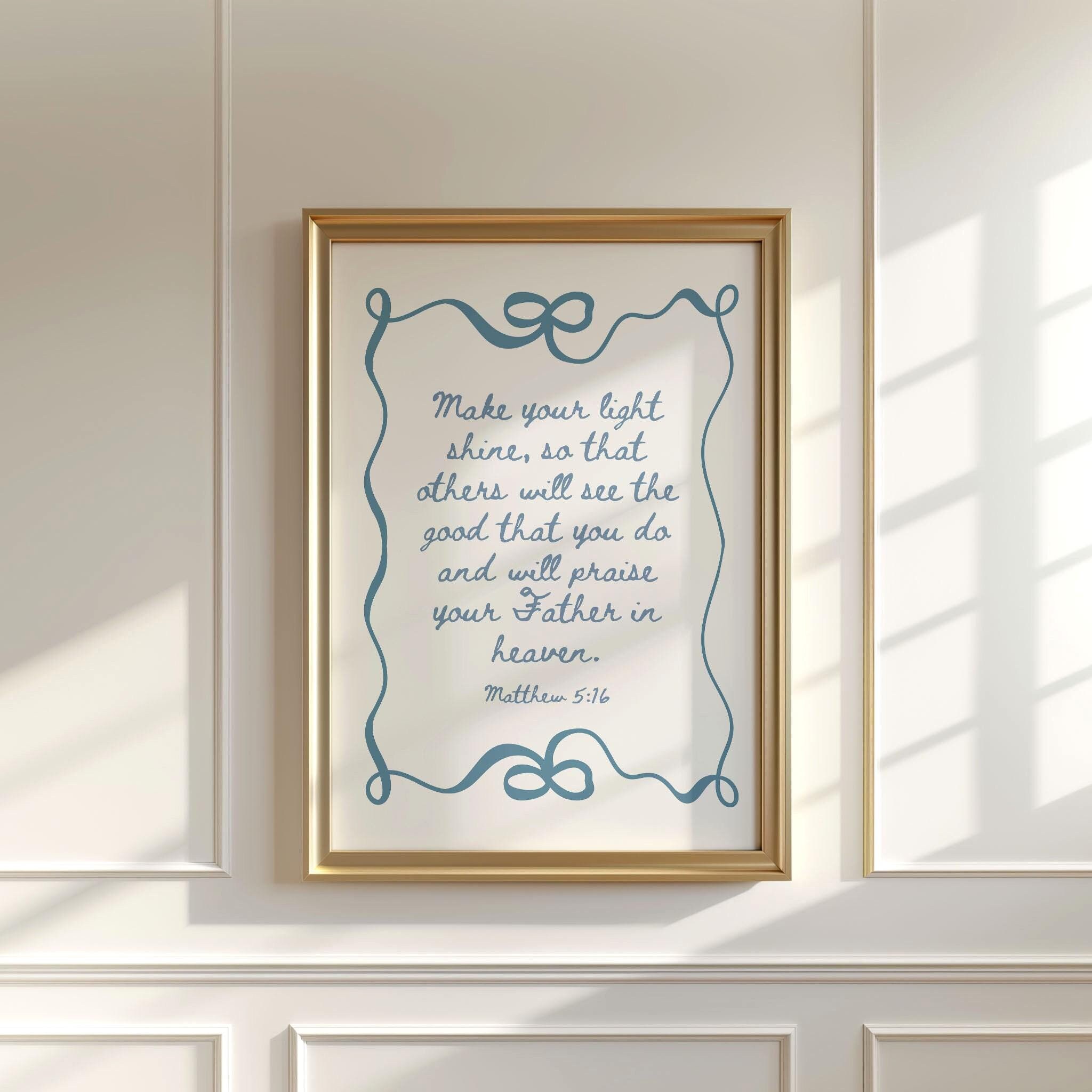Blue Christian Wall Art Bible Verse Nursery Baby Room Decor Cute Bow ...
