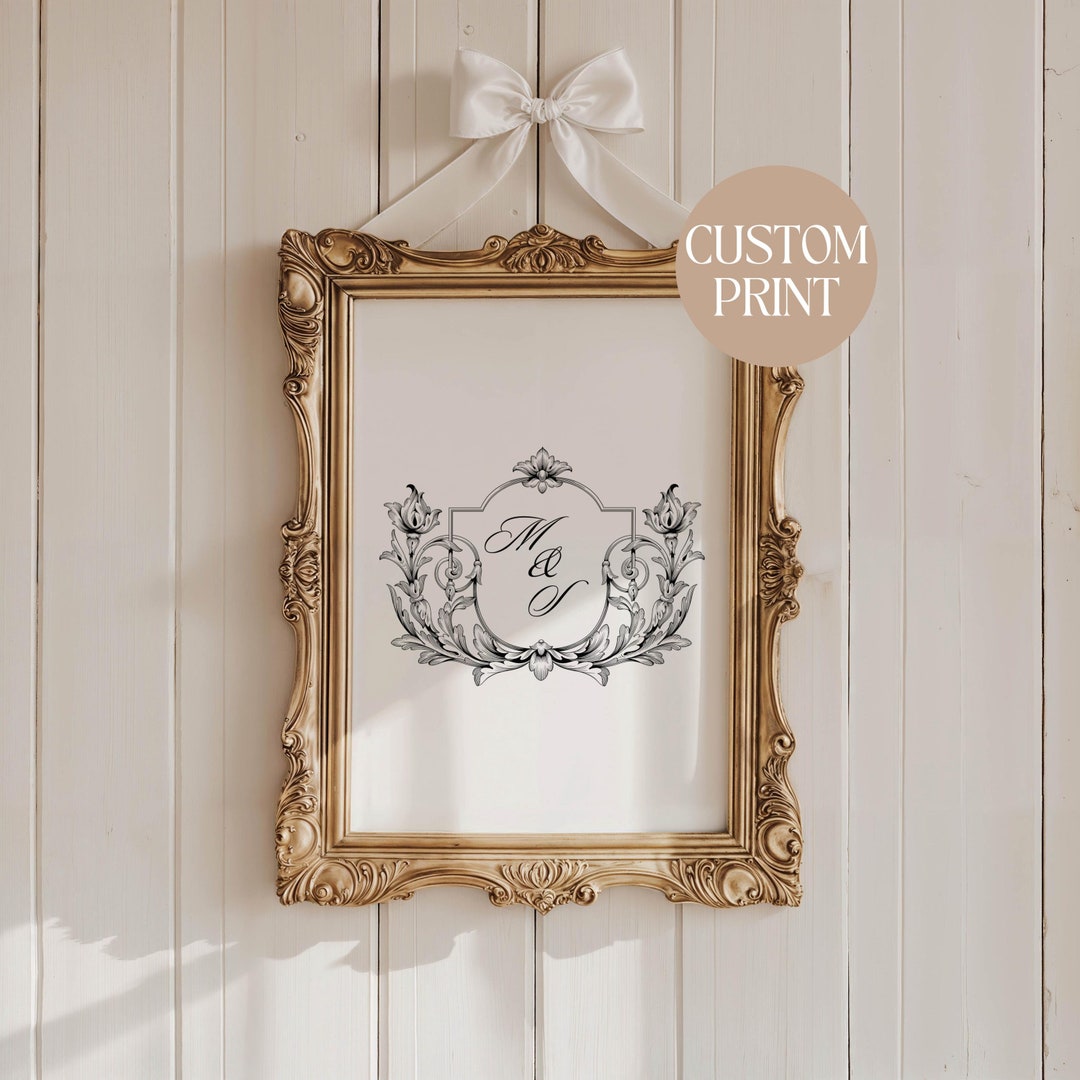 Custom Vintage Style Initial Print, Custom Wedding Gift, Anniversary ...