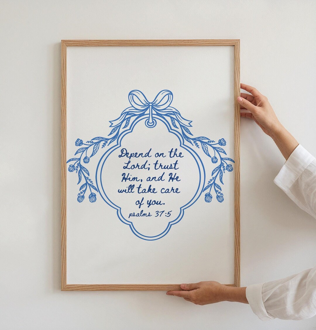 Blue Christian Wall Art Bible Verse Nursery Baby Room Decor Cute Bow ...