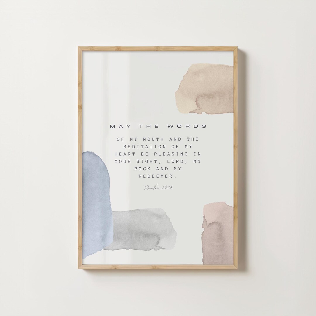 Christian Digital Art Psalm 19:14 Watercolor Wall Decor Bible Verse ...