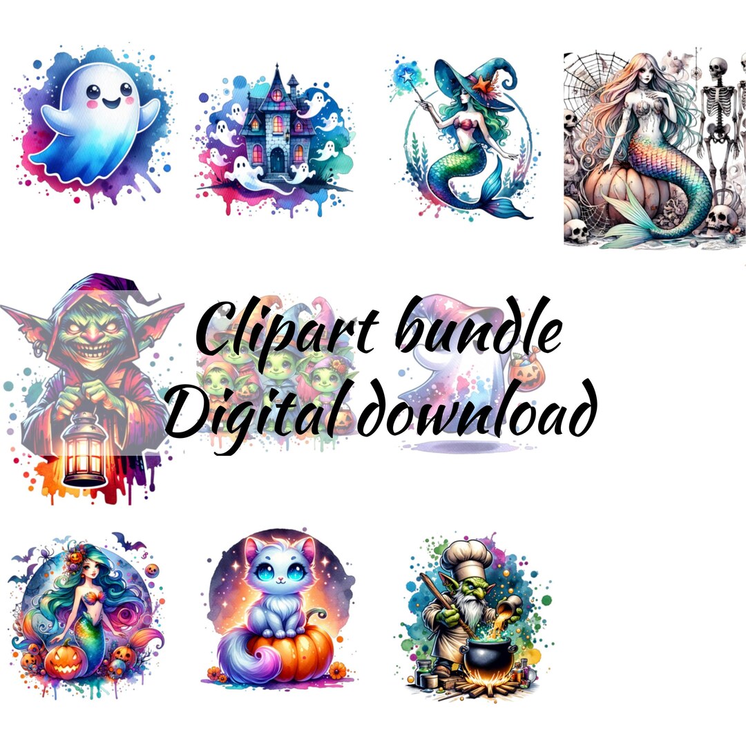 Cute Halloween Theme Clipart Bundle Set, Cute Ghost PNG Design ...