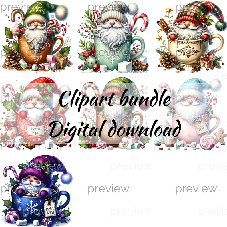 Watercolor Hot Cocoa Gnomes Clipart, Cute Christmas Gnomes Clipart ...