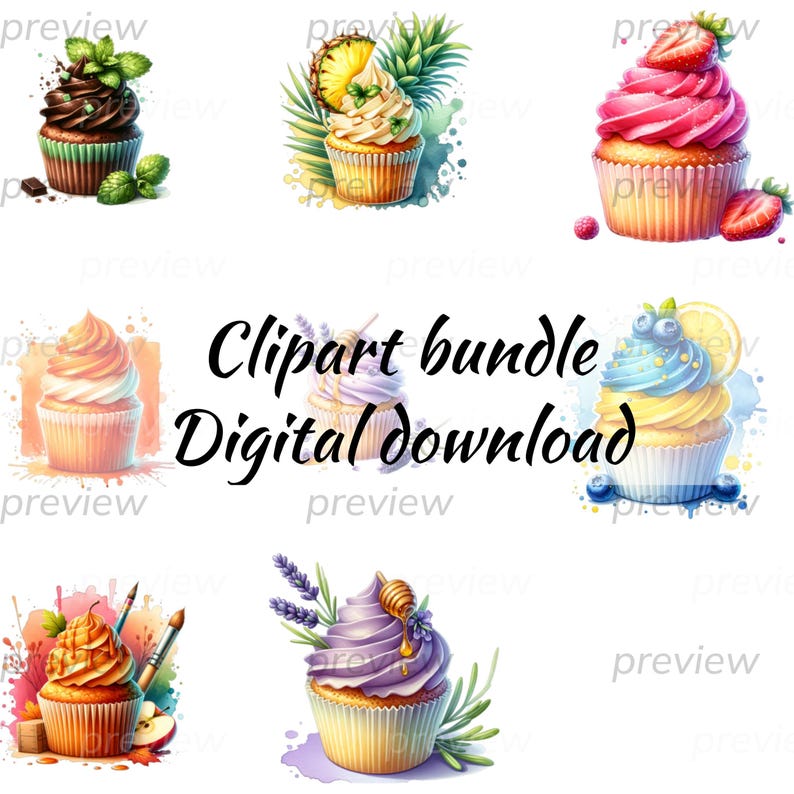 8 Delicious Cupcake Clipart Instant Download Sublimation Design for ...