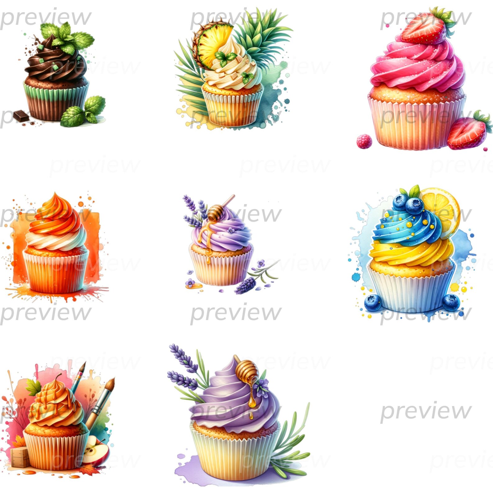 8 Delicious Cupcake Clipart Instant Download Sublimation Design for ...