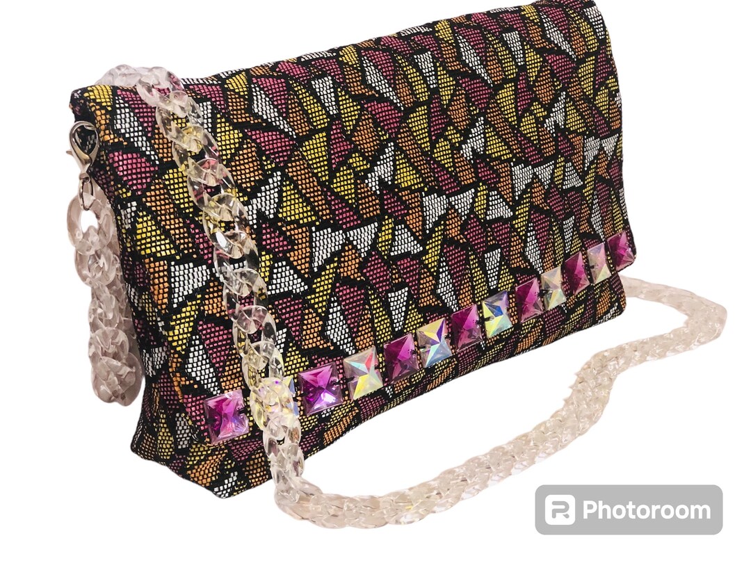 Colourful Woven Raffia Effect Fabric Clutch/cross Body/shoulder Bag ...