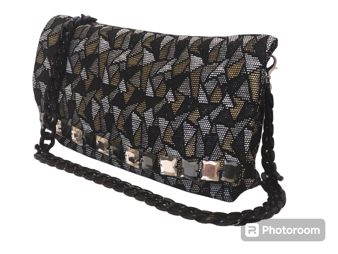 Metallic Coloured Woven Raffia Effect Fabric Clutch/cross Body/shoulder ...