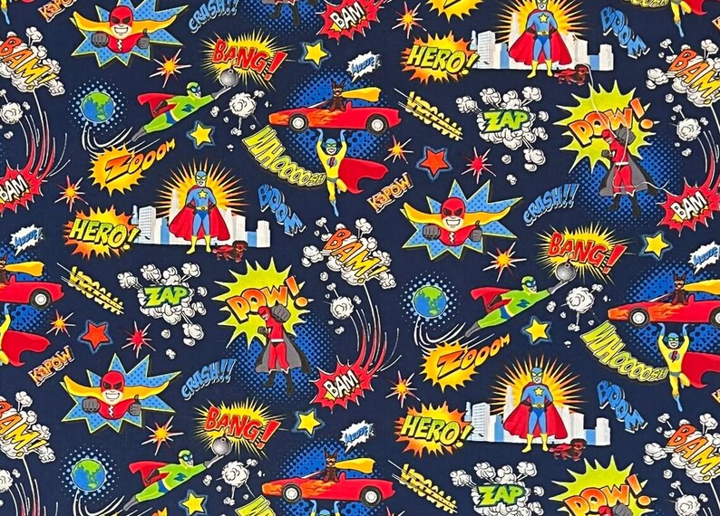 KAPOW! BAM! POW! Superhero Fabric - Choose Cut by the Half Yar or Yards ...