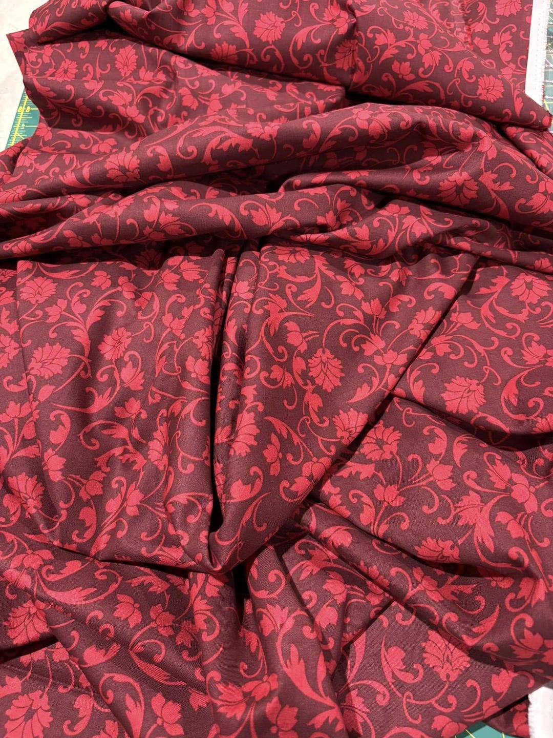 Tonal Dark Red Scroll Cotton Fabric Quilting Sewing - Choose Cut - Etsy