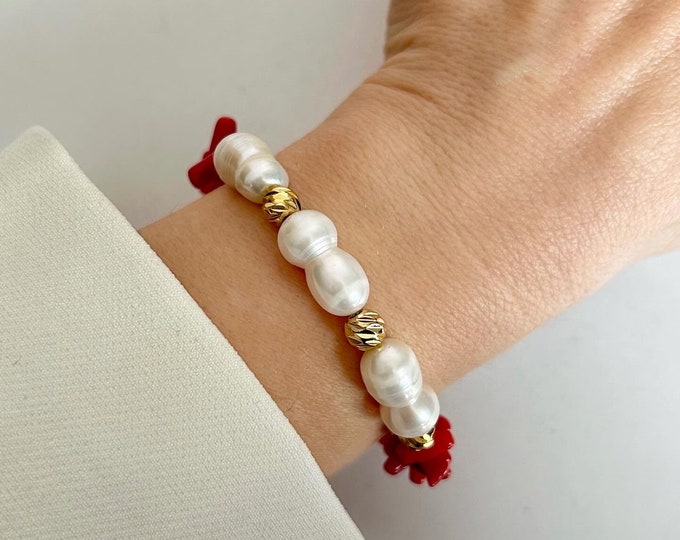 Pearl Bracelet Red Coral Natural Stone Pearl Bracelet Red Coral ...