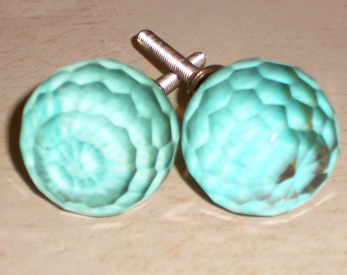 Cottage Chic Faceted Glass Ball Clear Aqua Blue Drawer Knob - Etsy