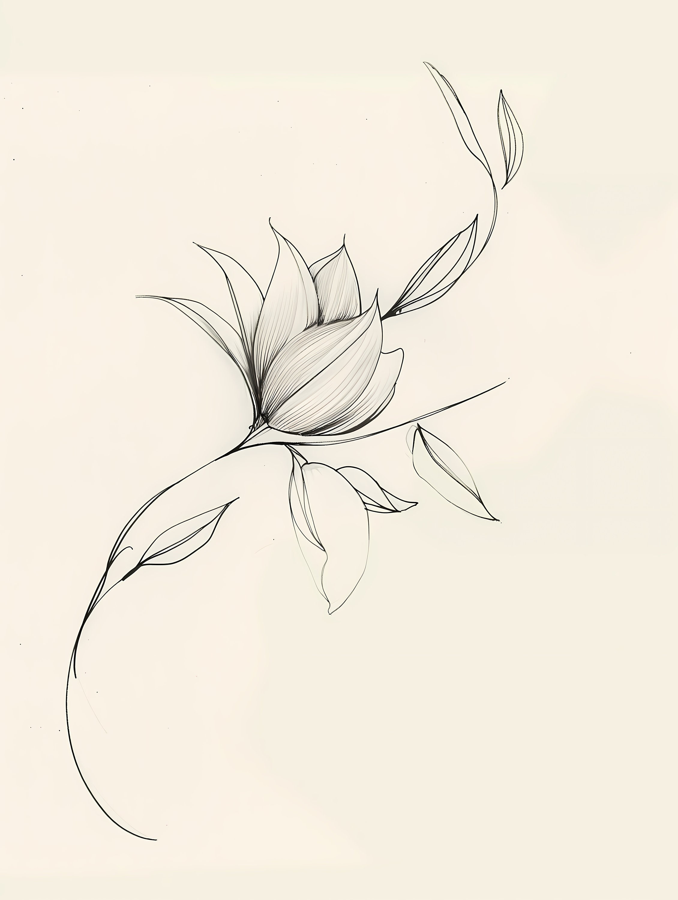 Elegant Floral Line Art Botanical Art Print AI Art Minimalist Home ...