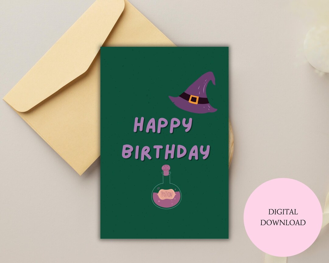 Digital Birthday Cards, Printable Download, Witch, Happy Birthday, 4 X ...