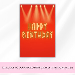 Digital Birthday Cards, Printable Download, Red, Show, Lights, Star ...