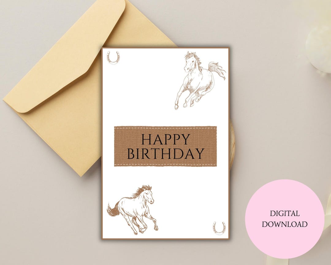 Digital Birthday Cards, Printable Download, Horse, Horse Ride, Happy ...