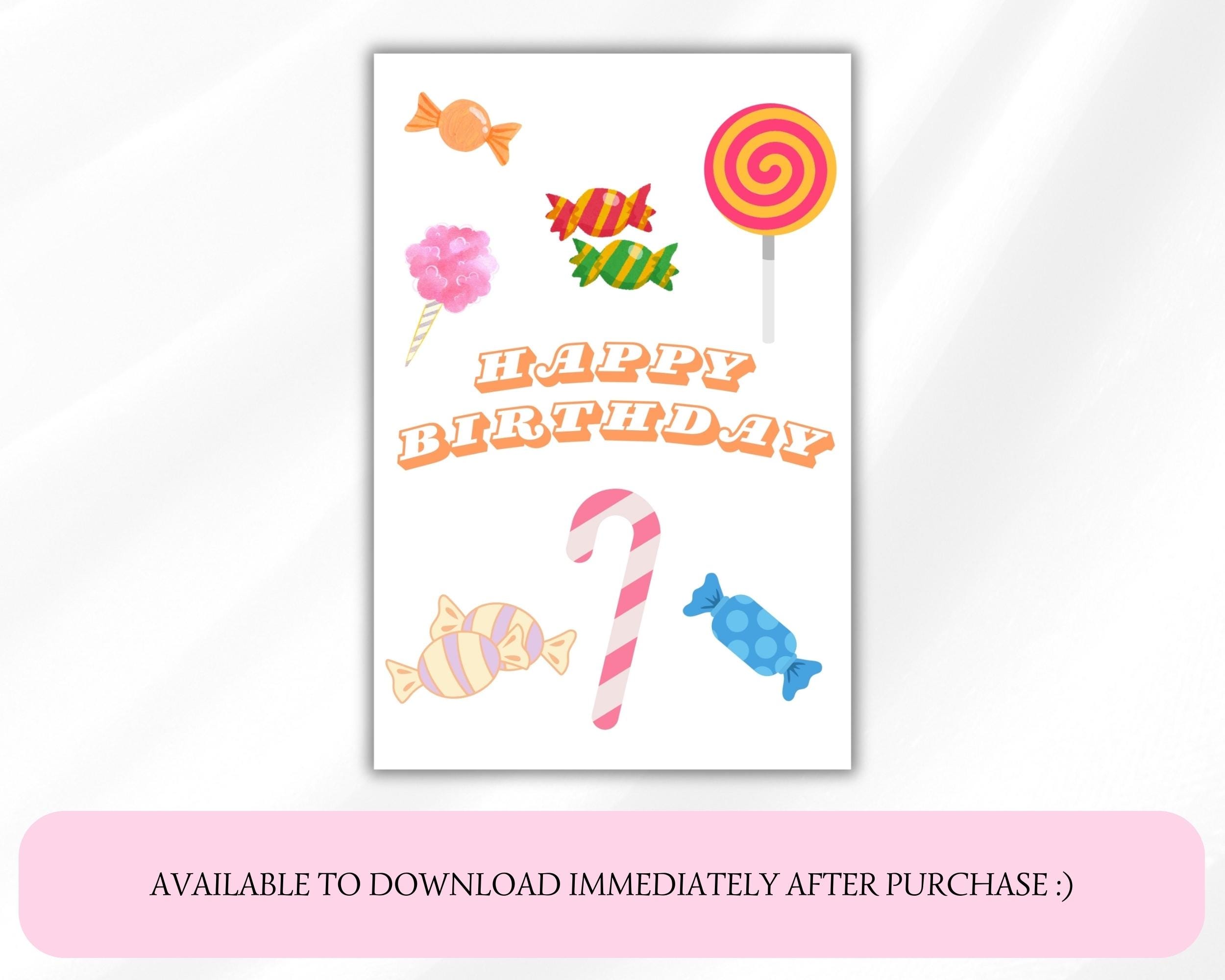 Digital Birthday Cards, Printable Download, Candy, Candies, Colorful ...