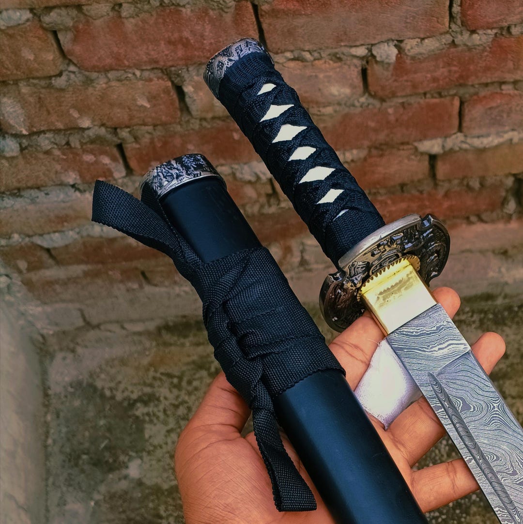 Hand Forged Katana, Short Damascus Wakizashi Sword, Japanese Samurai ...