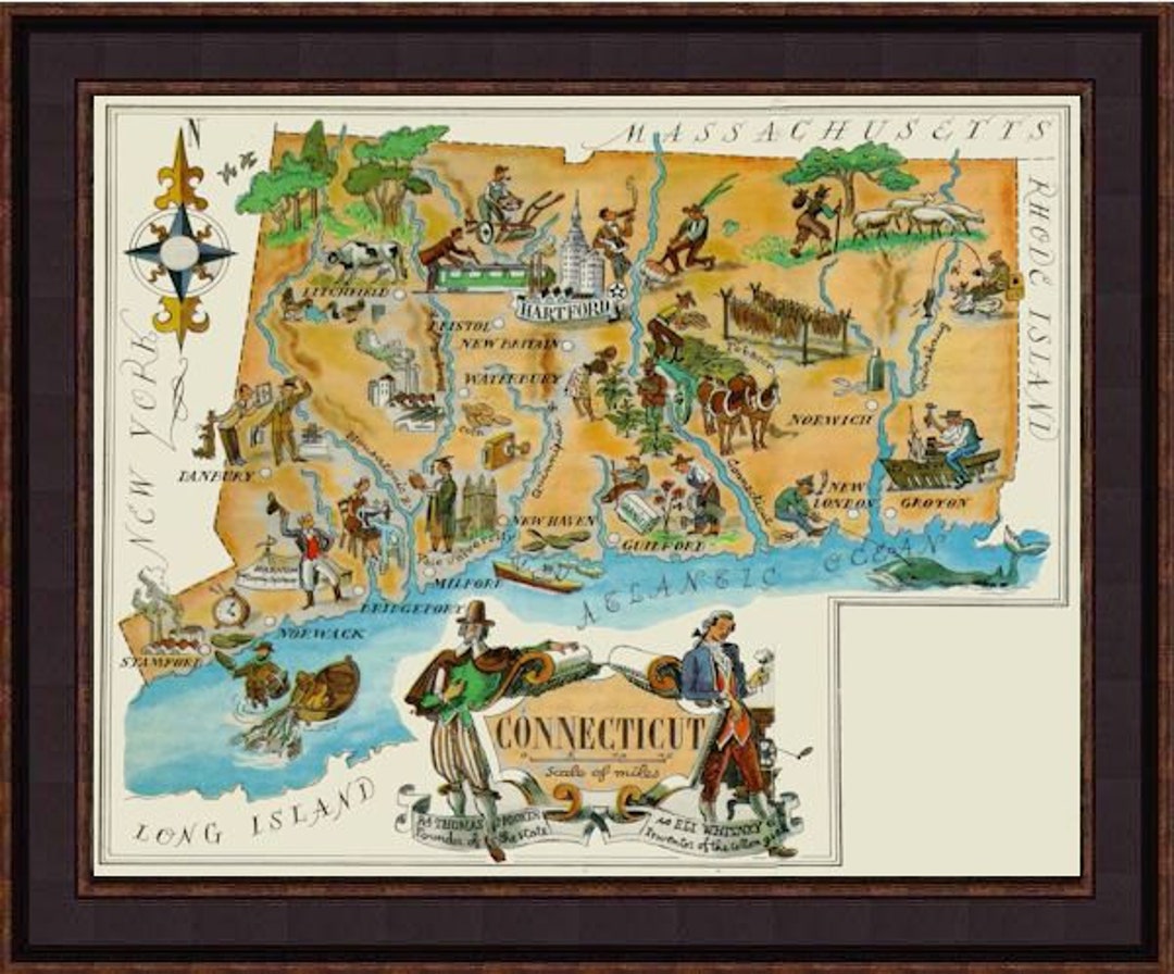 Vintage 1940's Map of Connecticut Giclee Print - Etsy